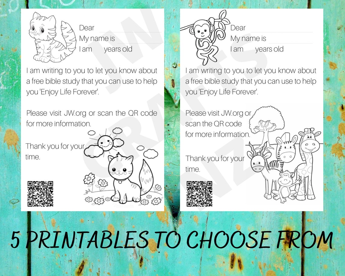 JW 2022 September Campaign Kids Colouring Ministry Letters * 5 ...