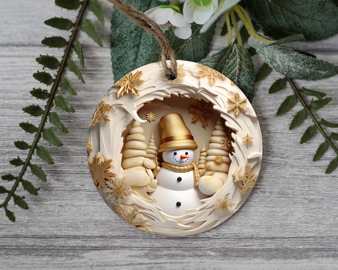 Golden Snowman Ornament With Exquisite Snowflakes, Adorable Whimsical ...