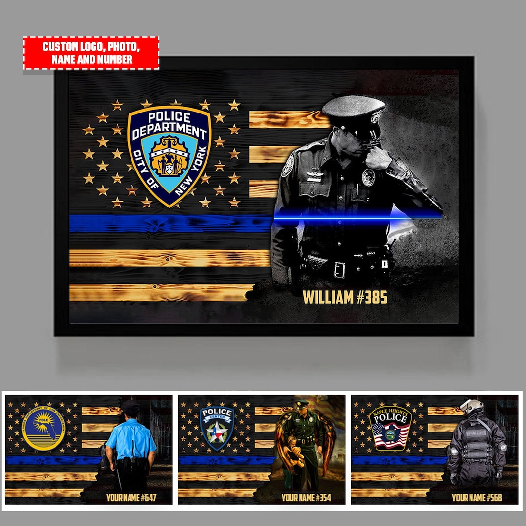 Personalized Police Poster, Custom Gift for Policeman, American Flag ...