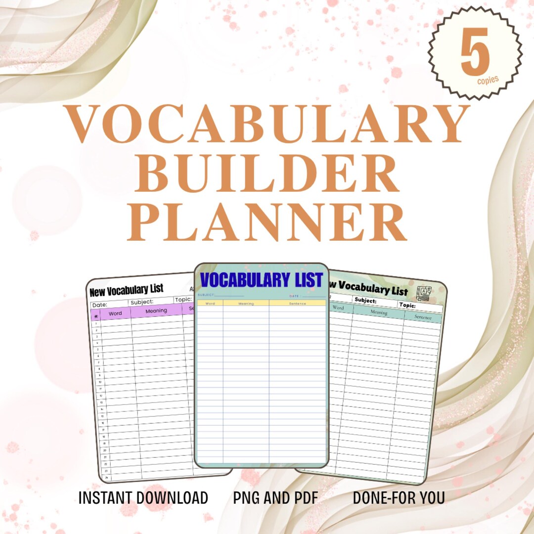 Daily Vocabulary Builder Planner - Language Learning Progress Tracker ...