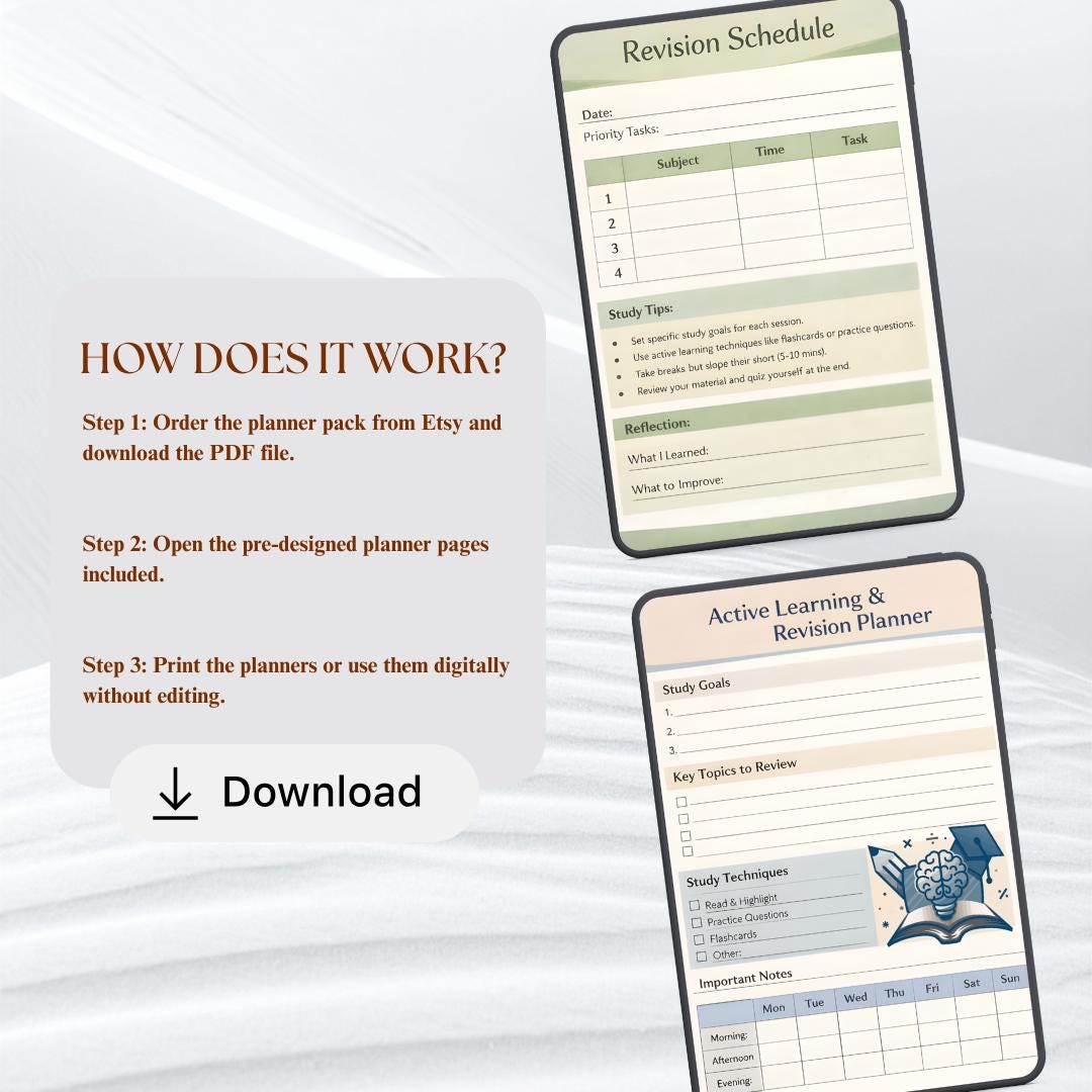 Active Learning Revision Planner PDF PNG Spaced Repetition Study Guide ...