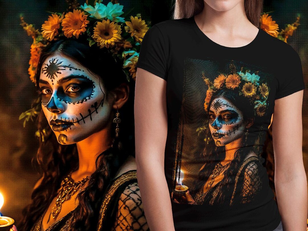 Catrina 3 Realistic PNG for Dtg or Dtf. 13X19 IN, HALFTONE Only Black ...