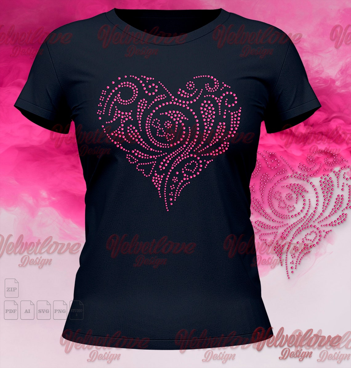 Heart Rhinestone Template Svgpdfpngaisvgstudio3 Cameo - Etsy