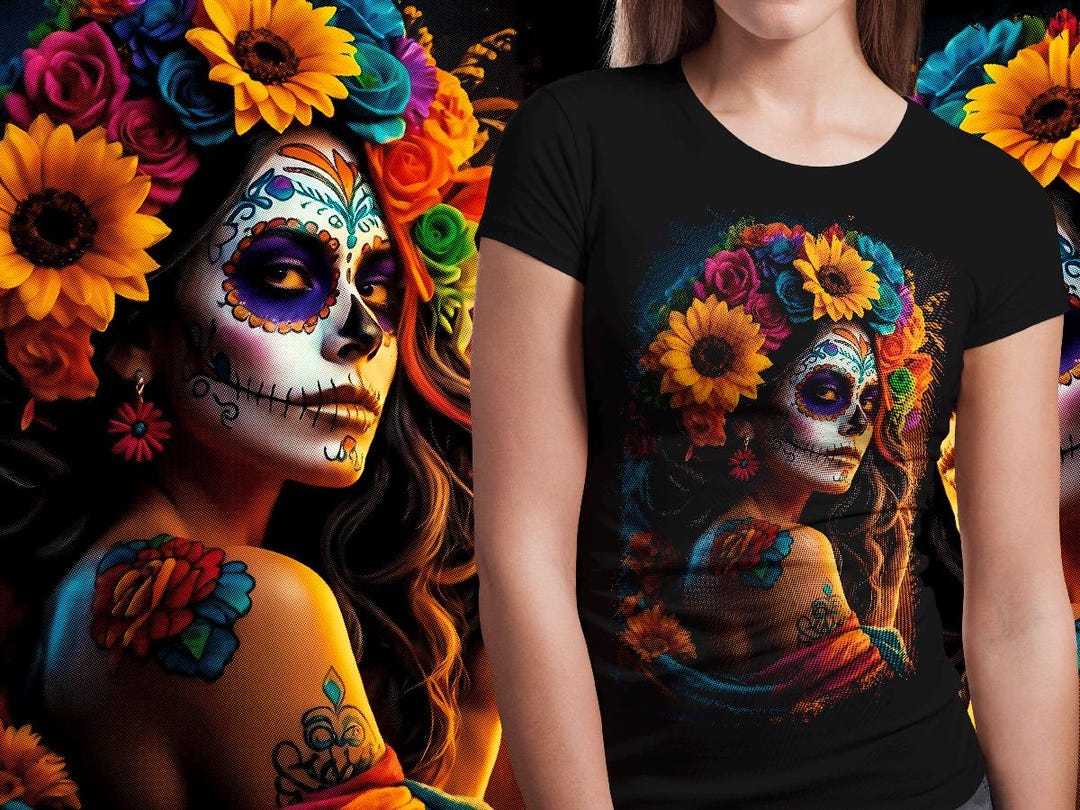 Catrina Realistic Portrait PNG for Dtg or Dtf. 13X19 IN, HALFTONE Only Black Shirt - Etsy