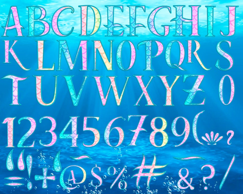 Mermaid Embroidery Alphabet Effect PNG - Etsy