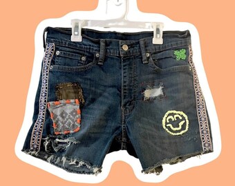 NEW Handmade Upcycled & Reworked Distressed DENIM Boho High Rise Shorts ...