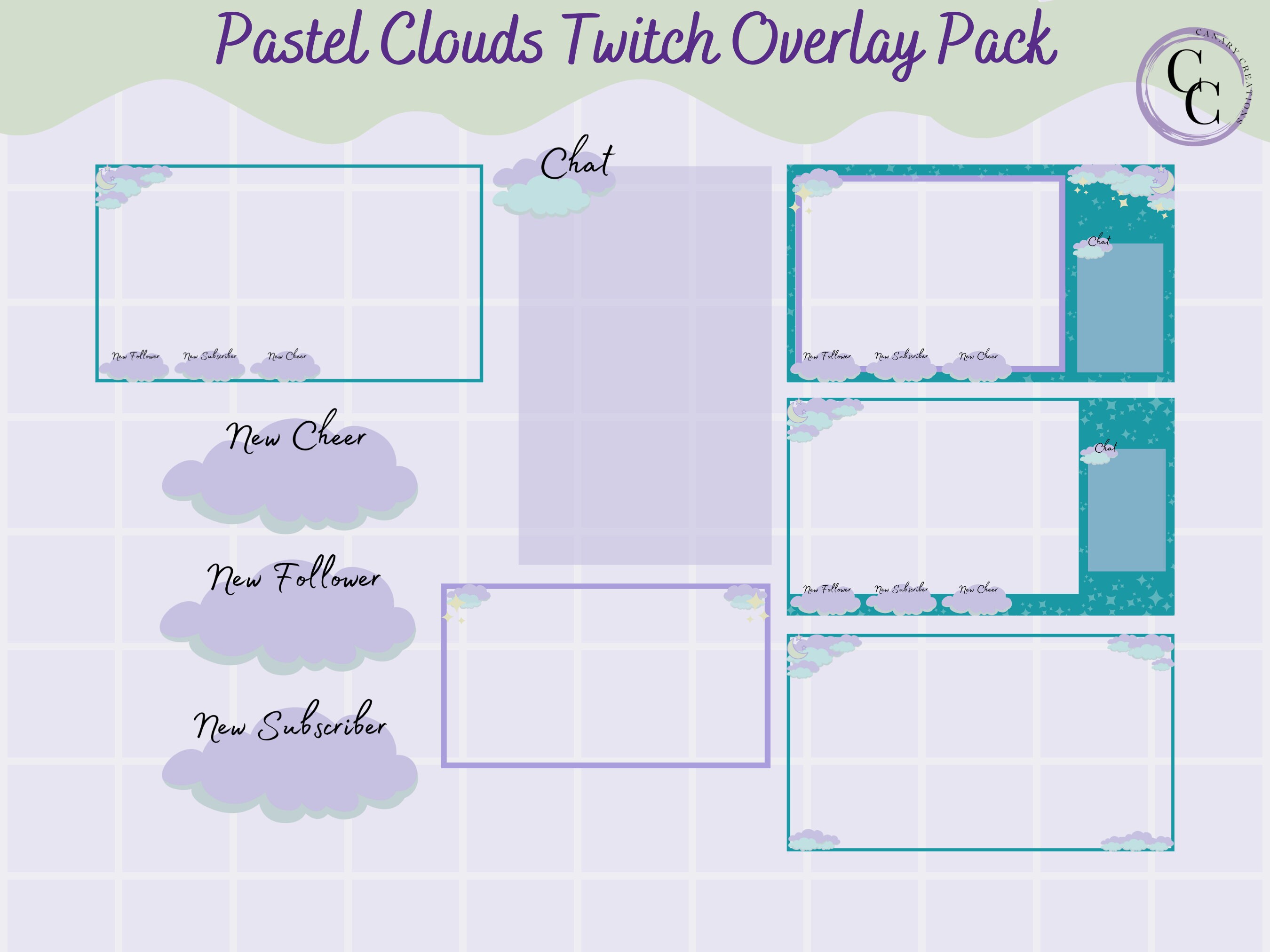 Pastel Clouds Stream Overlay Pack - Animated Stream Scenes, Twitch ...