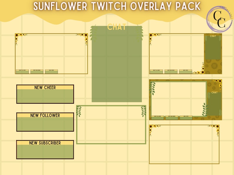 Sunflower Stream Overlay Pack - Animated Stream Scenes, Twitch Overlays ...
