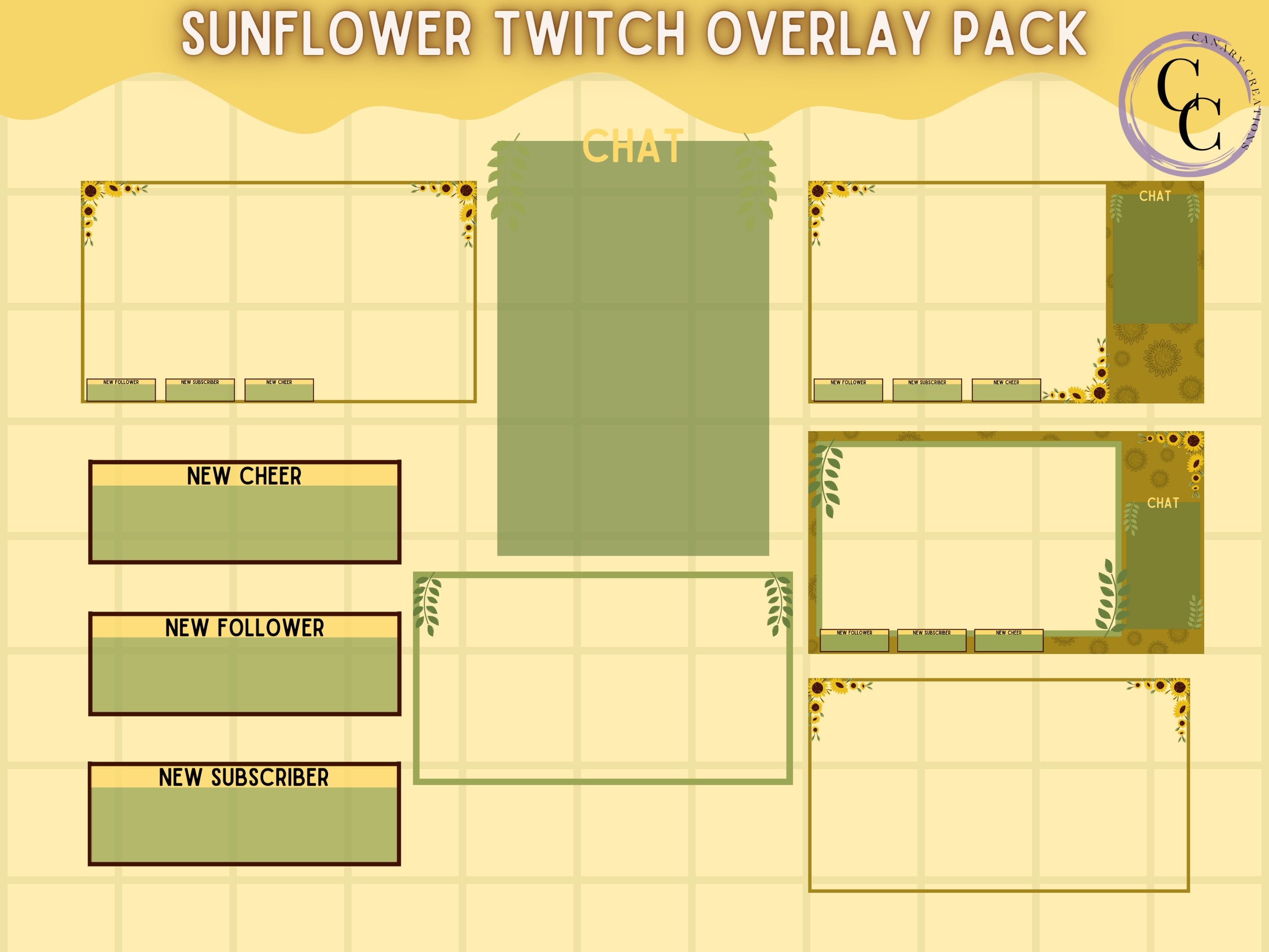 Sunflower Stream Overlay Pack Animated Stream Scenes, Twitch Overlays ...