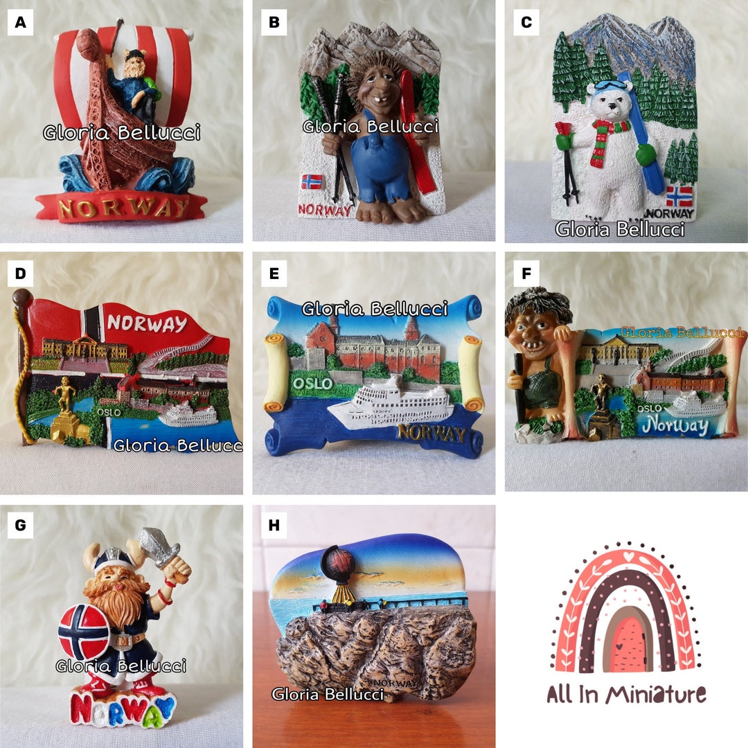 Fridge Magnet Norway, Oslo Landmark Icon Viking, Polar Bear, North Cape ...