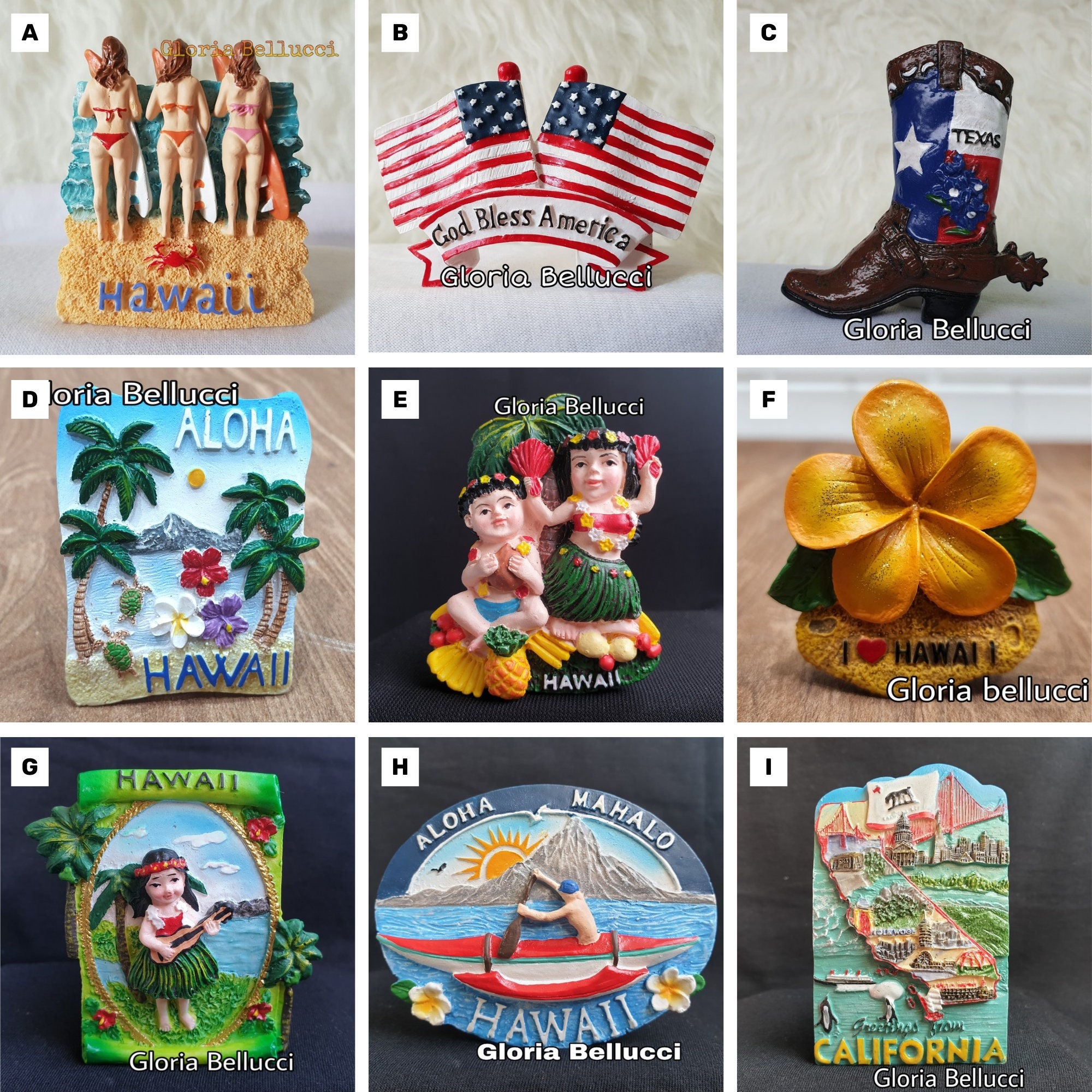 Fridge Magnet Hawai, United State, California, Texas Landmark Icon 3D ...