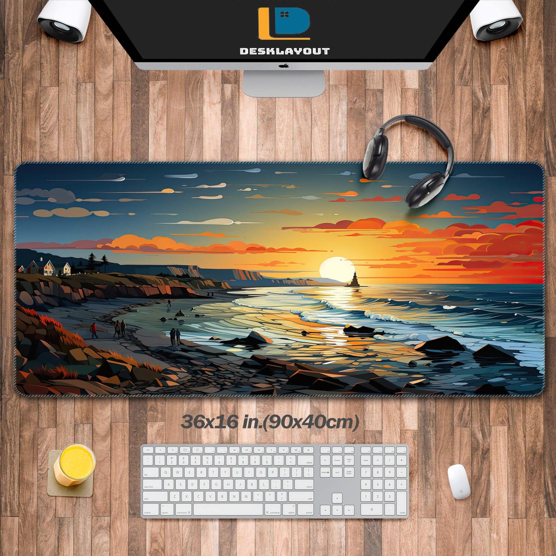 Sunset Over the Ocean Desk Pad, Modern Painting Gaming Desk Pad,sunset ...
