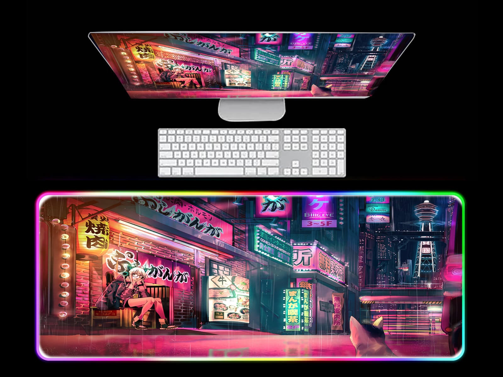 Vaporwave Japan Street RGB Gaming Mouse Pad