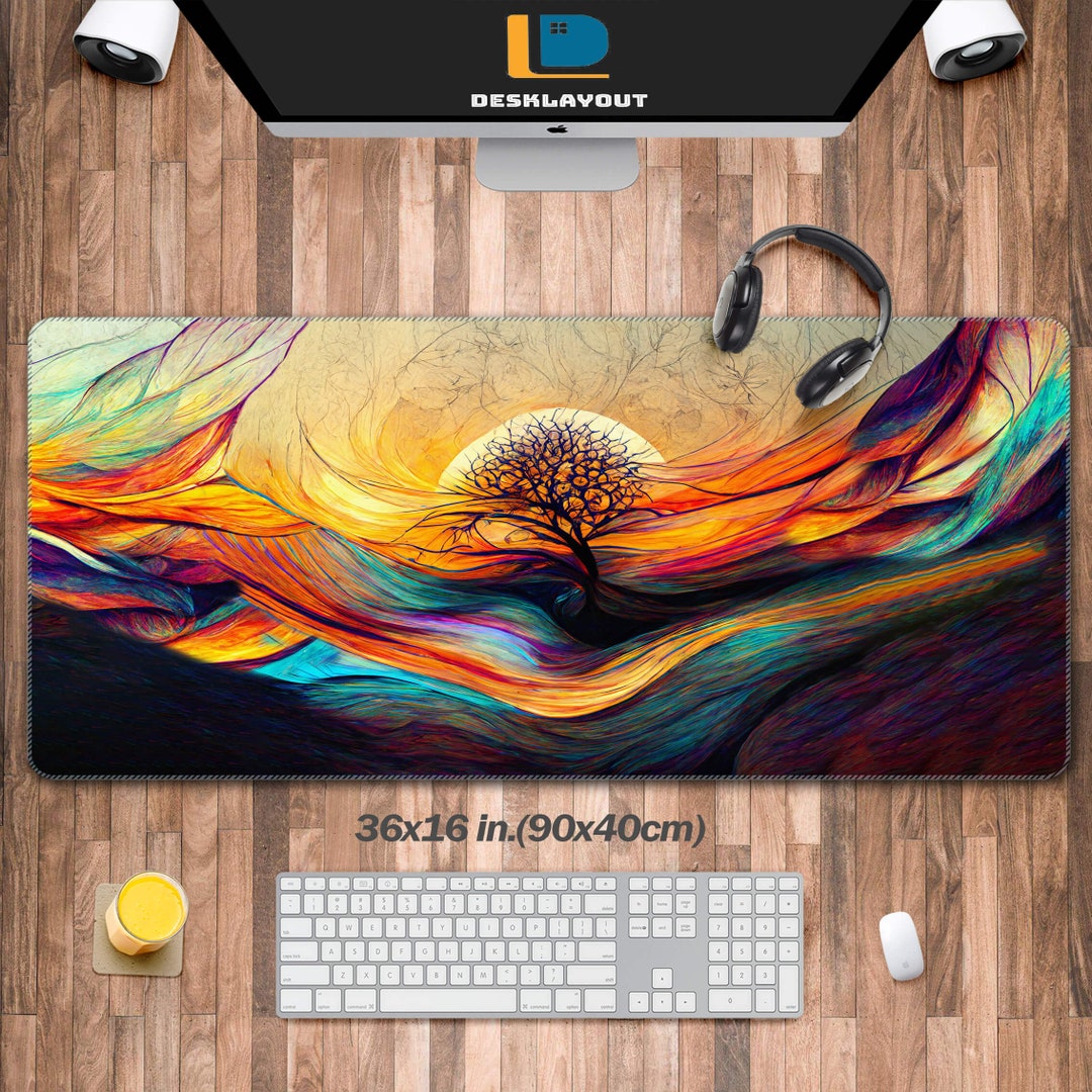 Tree of Life Desk Mat, Oil Paints Mystical Mouse Pad, Cozy Workspace ...
