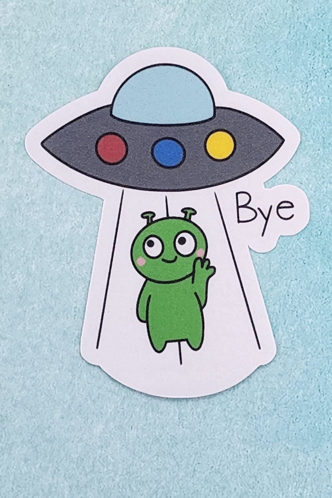 Cute Spaceship and Alien bye Sticker - Etsy