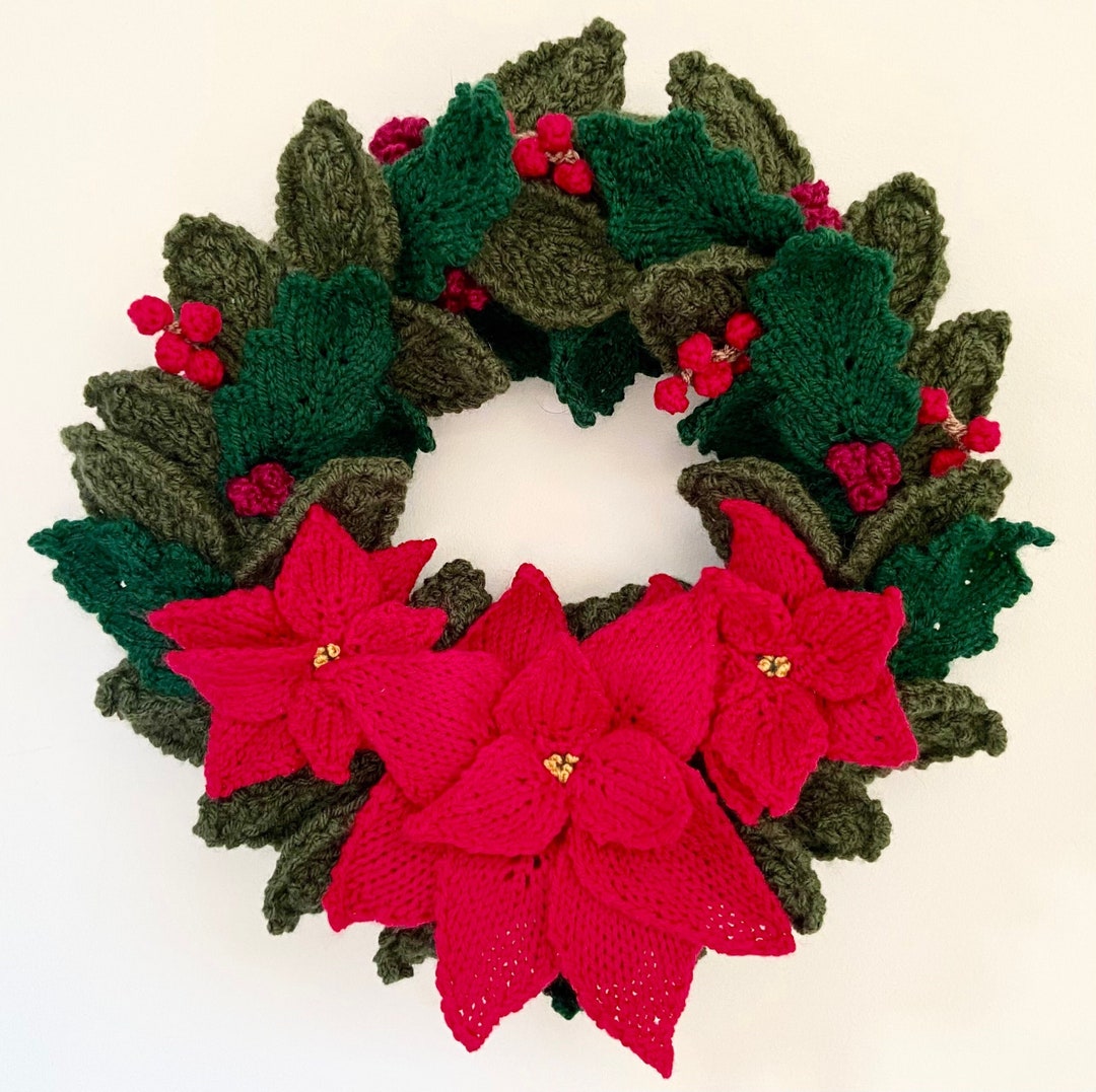 Poinsettia Christmas Floral Wreath Knitting Pattern - Etsy UK