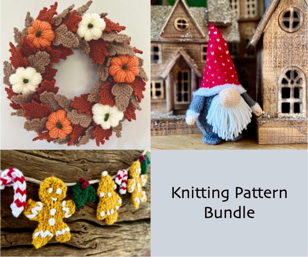 Knitting Pattern Bundle. Autumn Pumpkin Squash Wreath, Christmas Gonk ...