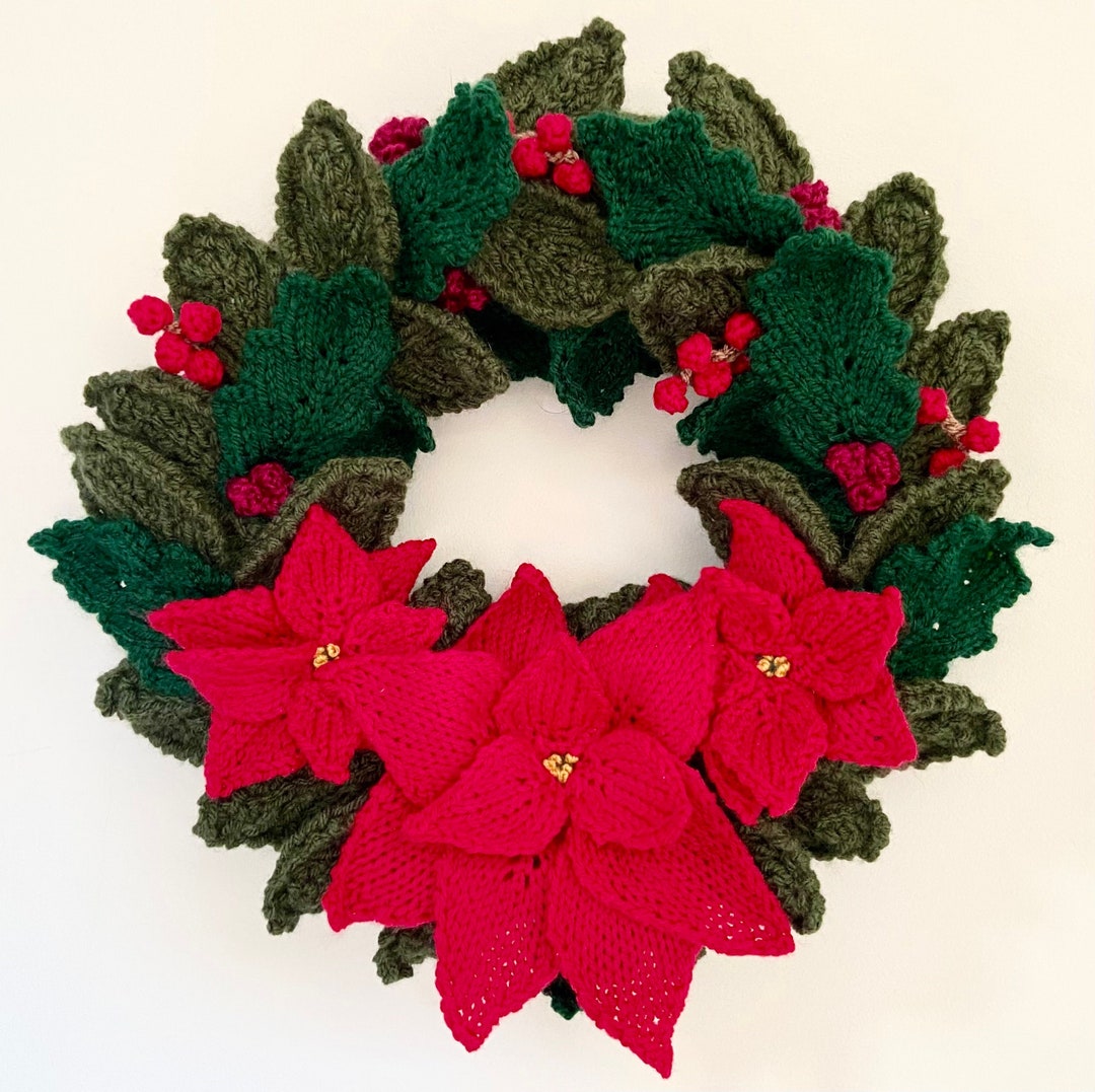 Poinsettia Christmas Floral Wreath Knitting Pattern - Etsy