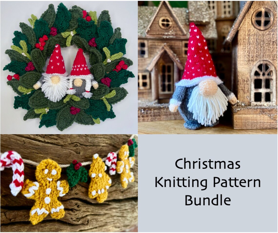 Christmas Knitting Pattern Bundle. Gnome Wreath, Gonk and Gingerbread ...