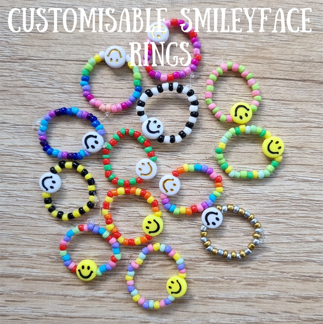 Customisable Preppy Stackable Smiley Face Beaded Rings - Etsy