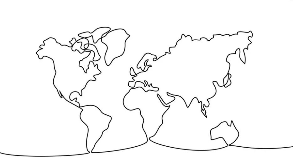 Flat World Map Drawn in 1-line Style. Used to Decorate Homes, Walls ...