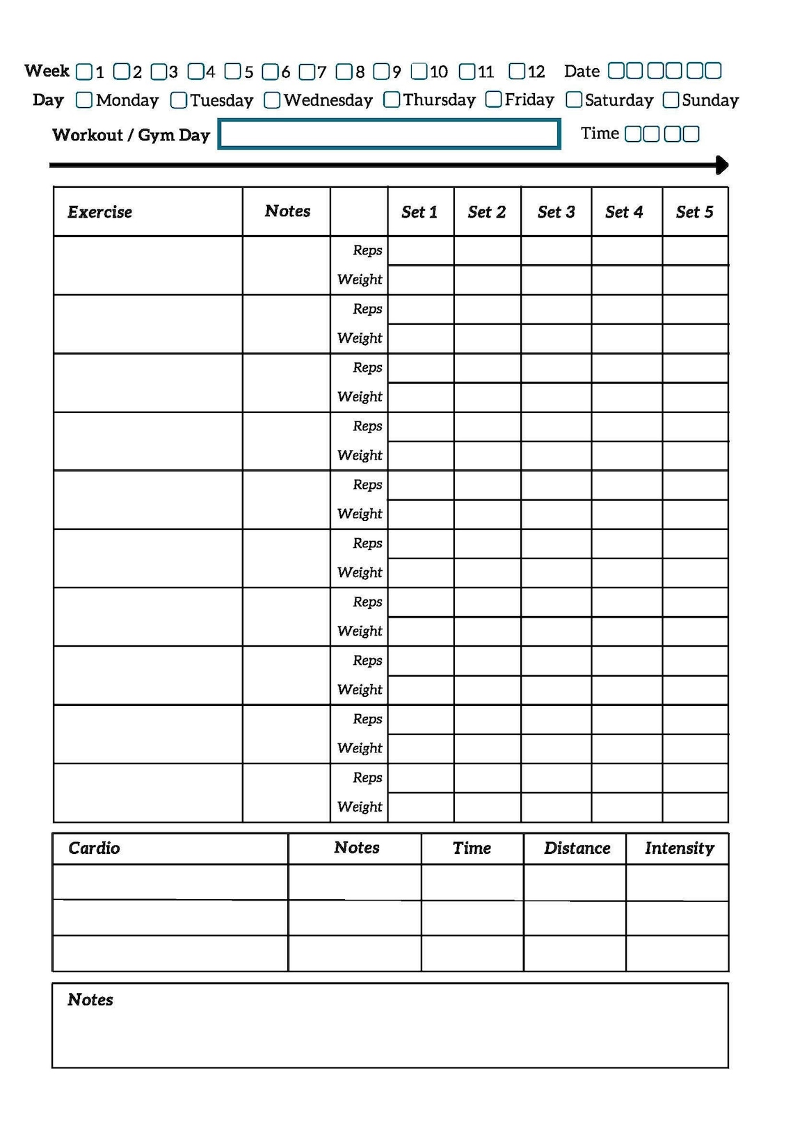 My Training Tracker Digital Downloadable 12 Week Gym Tracker - Etsy