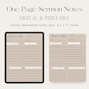 Digital/printable One Page Sermon Notes, Minimalist Sermon Notes, Notes ...