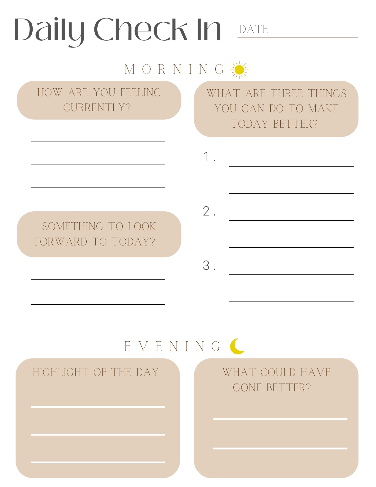 Digital/printable Daily Check In Minimalist Morning and - Etsy