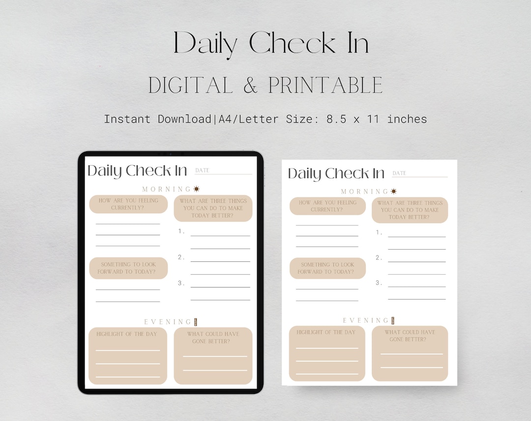Digital/printable Daily Check In, Minimalist, Morning and Night Check ...