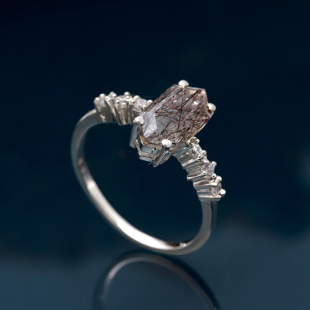 Natural Black Rutile Hexagon Ring, 925 Sterling Silver Jewelry, Hexagon ...