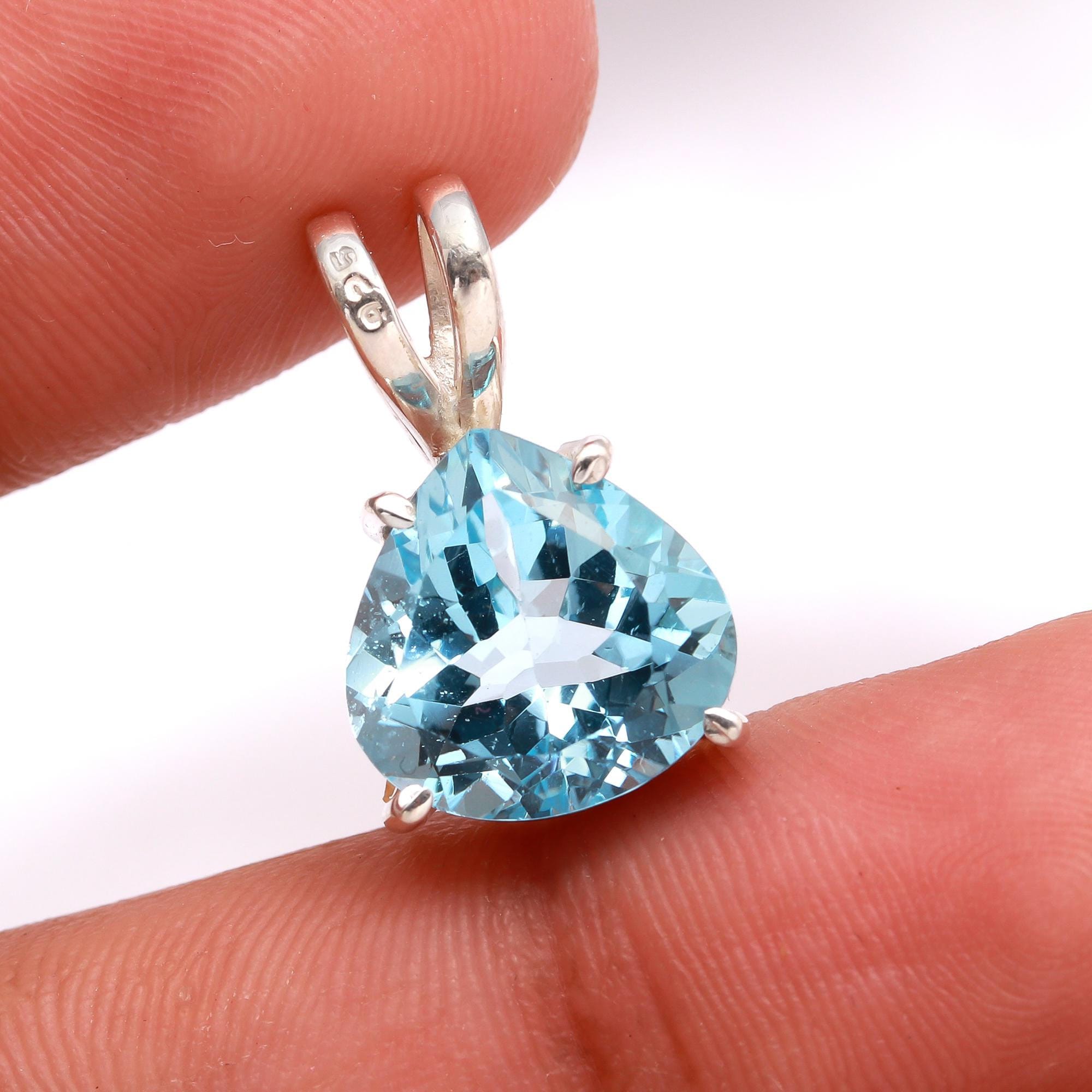 Natural Sky Blue Topaz Pendant 925 Sterling Silver Jewelry - Etsy
