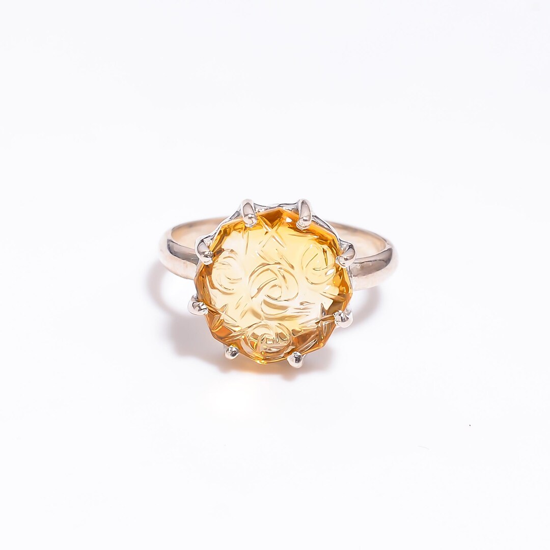 Natural Citrine Quartz Octagon Ring: Sterling Silver Vintage Jewelry - Etsy