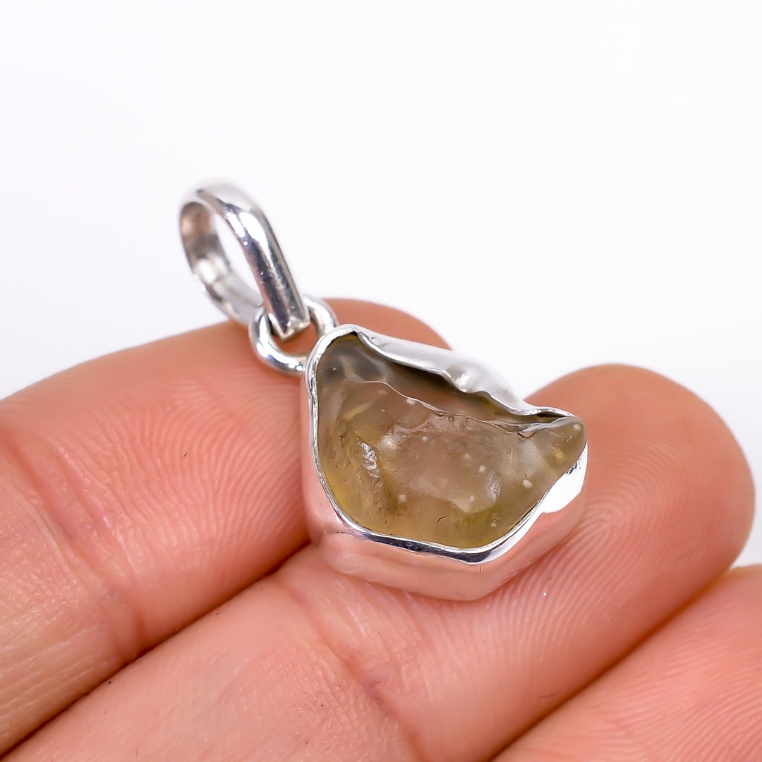 Natural Libyan Desert Glass Silver Pendant, 925 Sterling Silver Vintage ...
