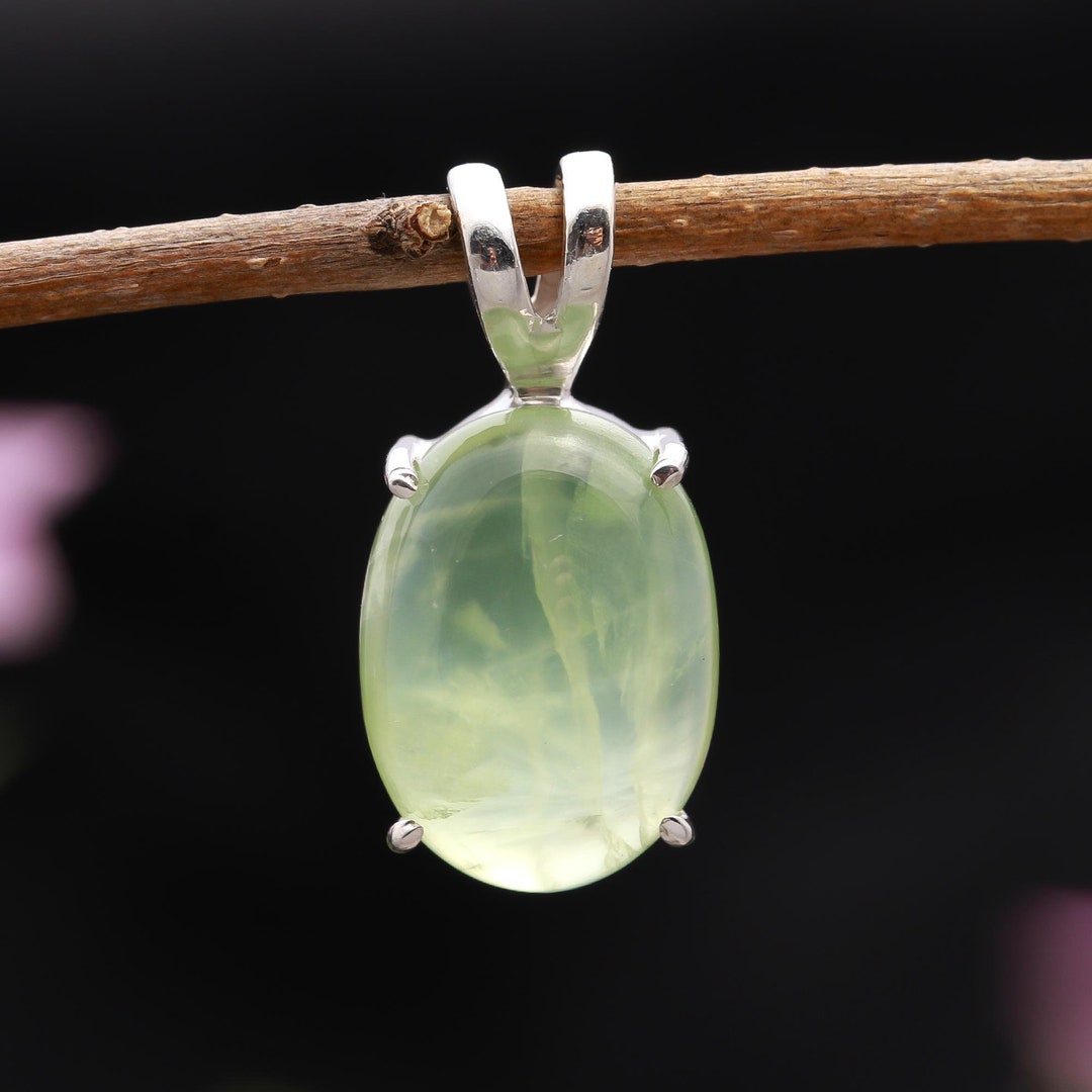 Natural Prehnite Oval Pendant, 925 Sterling Silver Wedding Jewelry ...