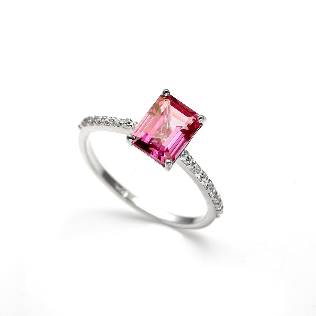 Natural Pink Topaz Octagon Shape Ring, 925 Sterling Silver Engagement ...