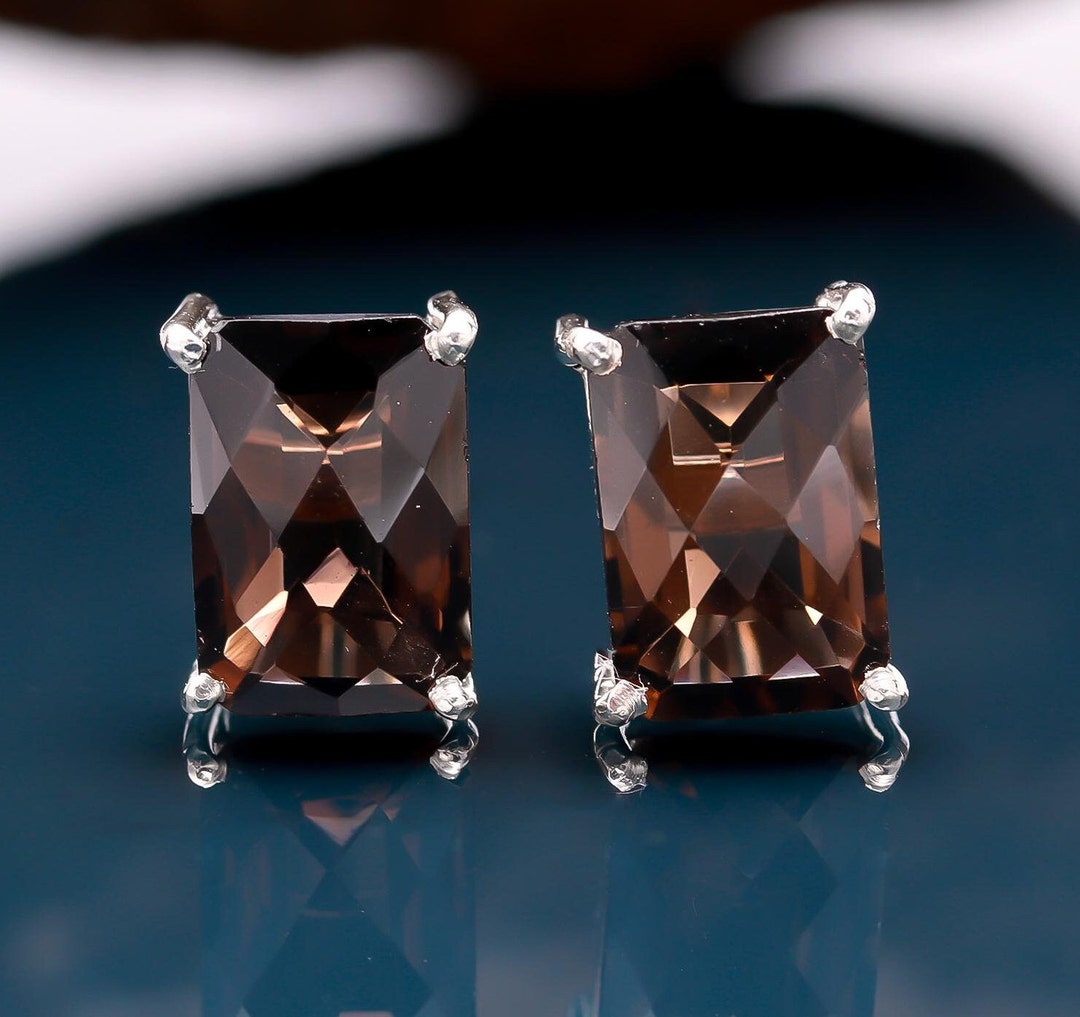 Natural Smoky Quartz Octagon Studs, 925 Sterling Silver Healing Jewelry ...
