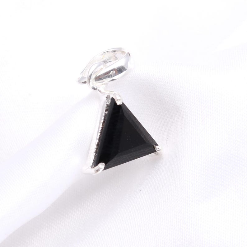 Natural Black Onyx Triangle Pendant, 925 Sterling Silver Minimalist ...