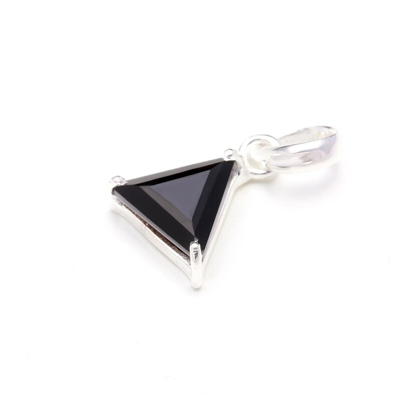 Natural Black Onyx Triangle Pendant, 925 Sterling Silver Minimalist ...