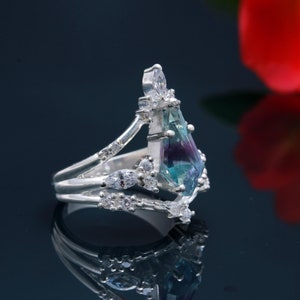 Multi Fluorite Vintage Ring, Natural Gemstone Ring, 925 Sterling Silver ...