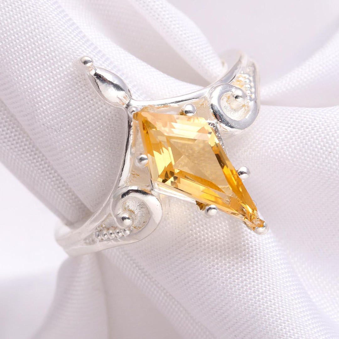 Natural Citrine Kite Cut Engagement Ring, 925 Sterling Silver Ring ...