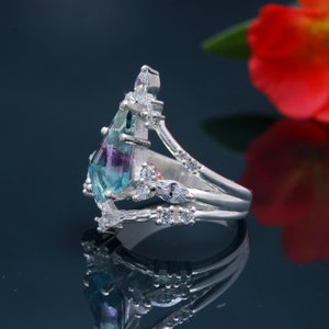 Multi Fluorite Vintage Ring, Natural Gemstone Ring, 925 Sterling Silver ...