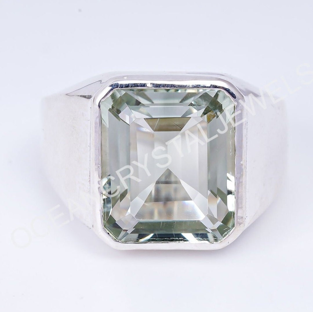 Natural Green Amethyst Octagon Shape Ring, 925 Sterling Silver ...