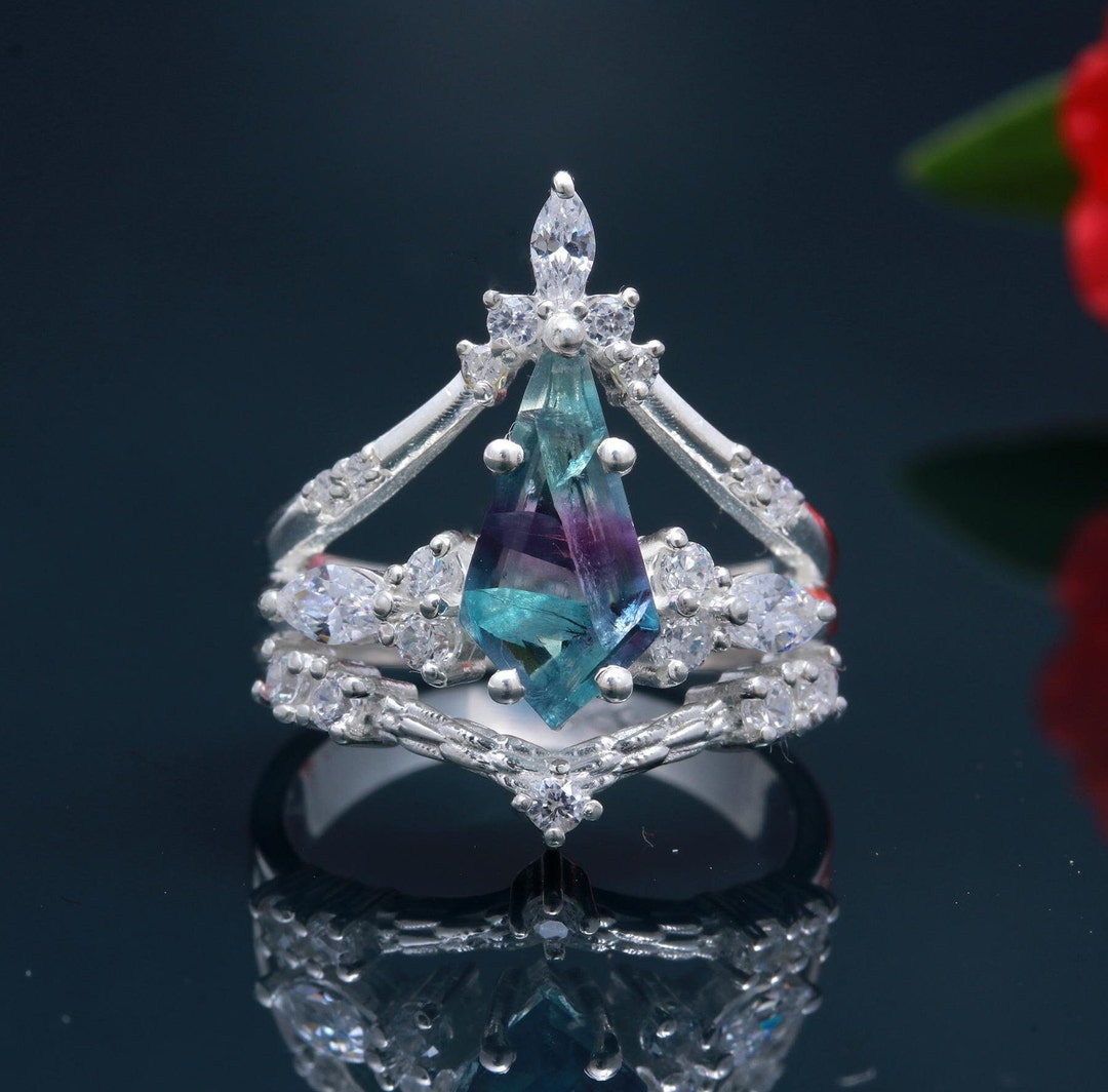 Multi Fluorite Vintage Ring, Natural Gemstone Ring, 925 Sterling Silver ...