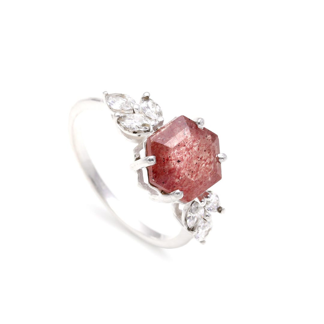 Red Strawberry Quartz Hexagon Ring, 925 Sterling Silver Jewelry ...
