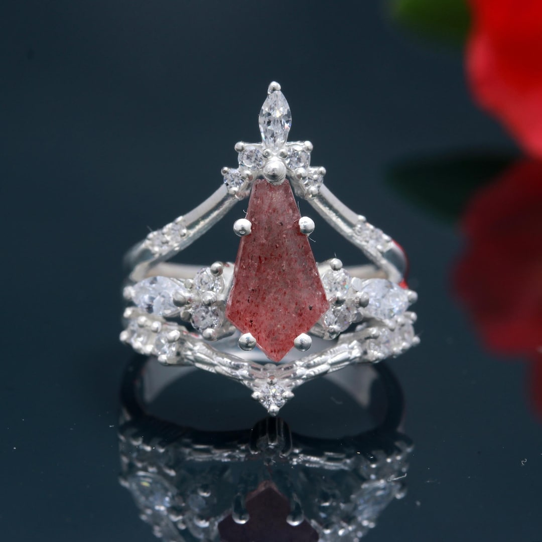 Red Strawberry Quartz Engagement Ring, 925 Sterling Silver Jewelry ...
