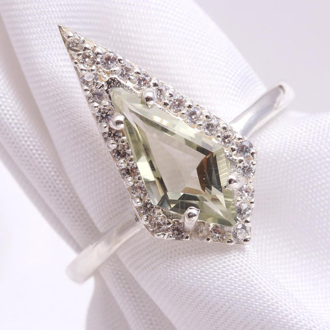 100% Natural Prasiolite Quartz Kite Shape Ring, 925 Sterling Silver ...