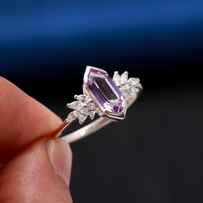 Amethyst Elongated Ring - Etsy UK