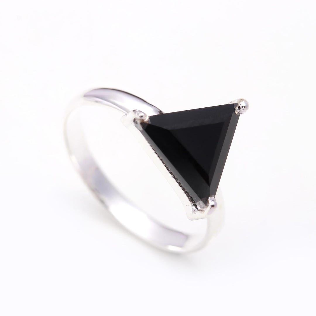 Natural Black Onyx Triangle Shape Ring, 925 Sterling Silver Minimalist ...