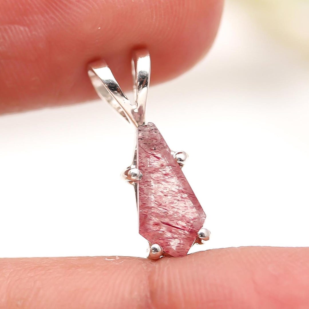 Strawberry Quartz Kite Pendant, 925 Sterling Silver, Handmade Necklace ...