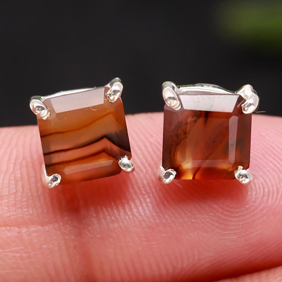 Natural Montana Agate Octagon Shape Stud, 925 Sterling Silver Solitaire ...